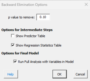 Backward Elimination Regression Help