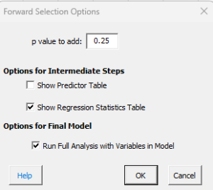Forward Selection Regression Help