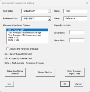 Two Sample Equivalence Test Help